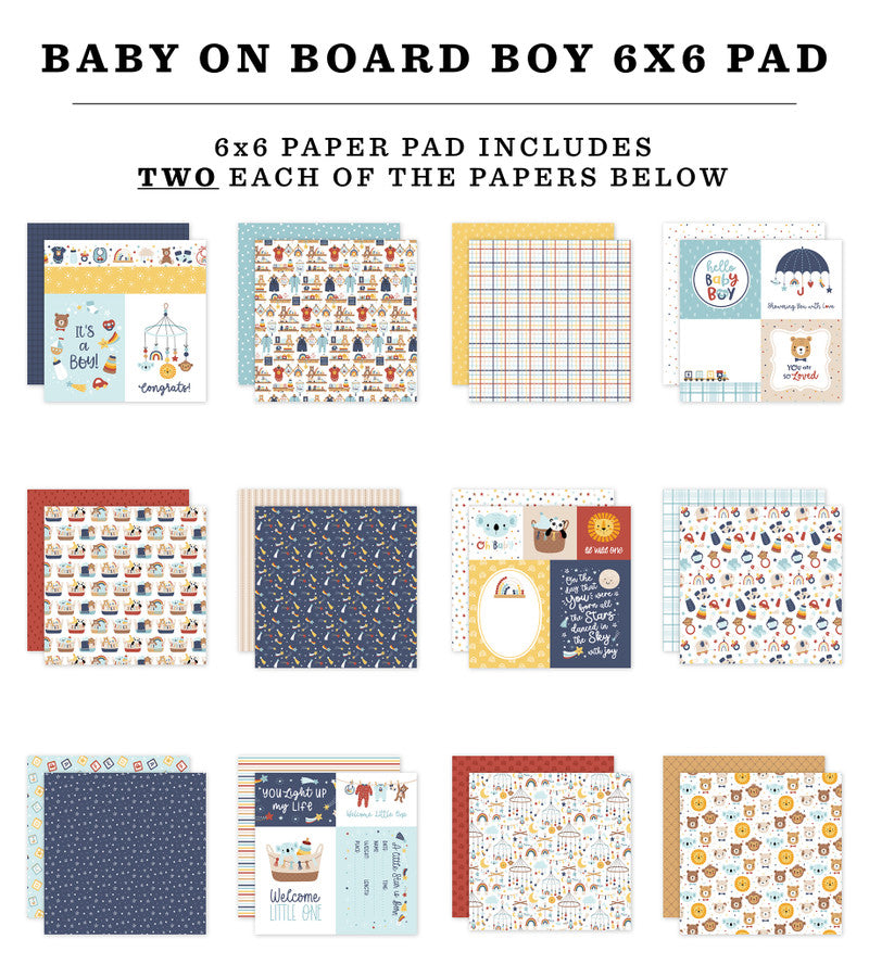 BABY ON BOARD - BOY - 6x6 Paper Pad - Echo Park – The 12x12 Cardstock Shop