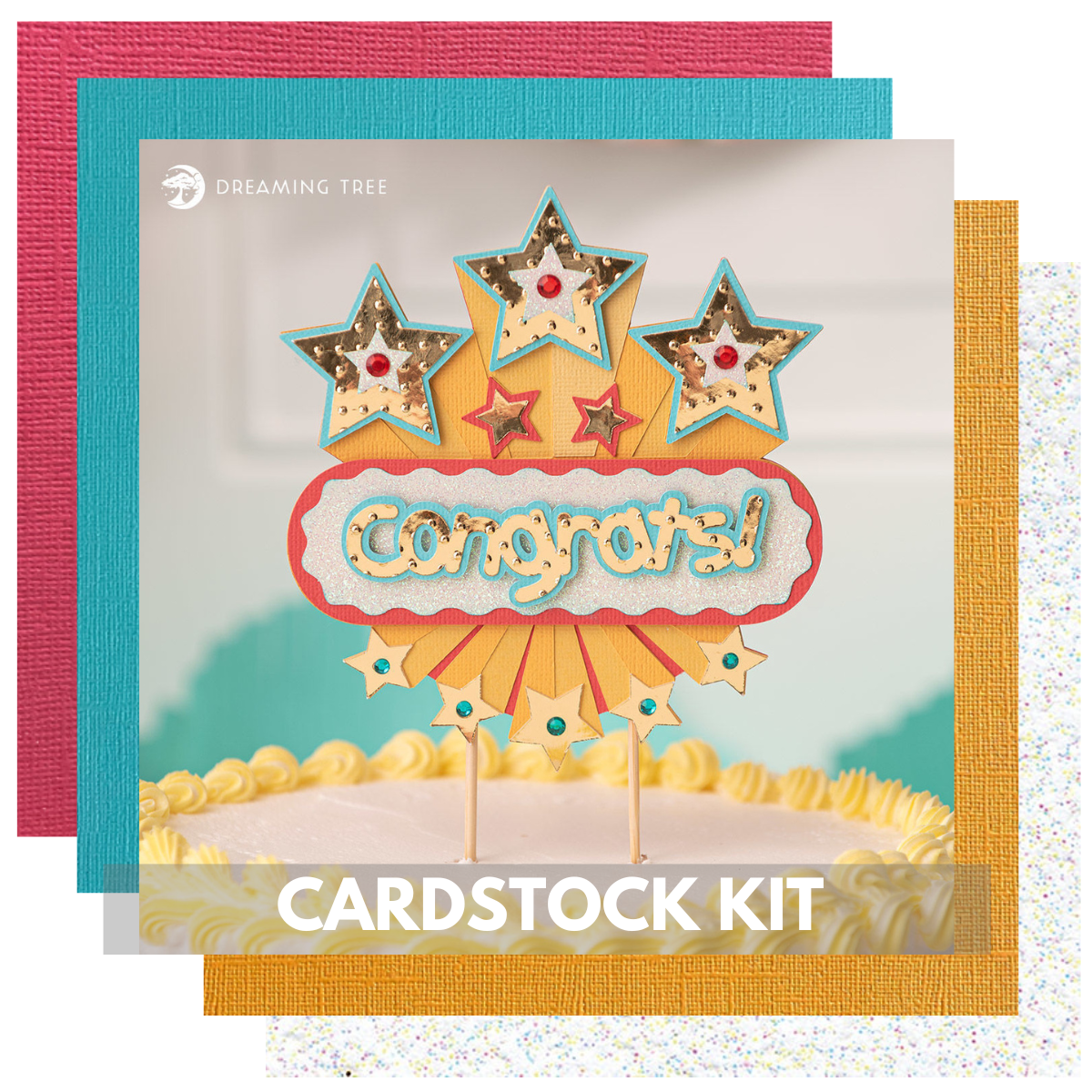DREAMING TREE CONGRATS CAKE TOPPER KIT - 9 Sheets - 12x12 Cardstock Sh ...