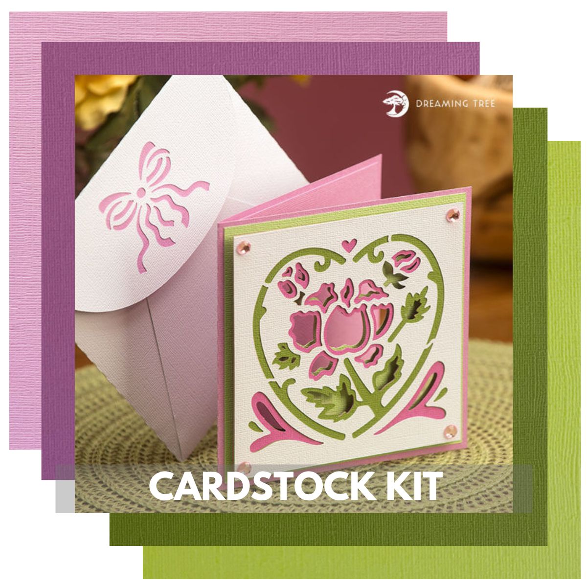 DREAMING TREE PINK FLORAL CARD CARDSTOCK KIT - 7 Sheets - 12x12 Cardst ...