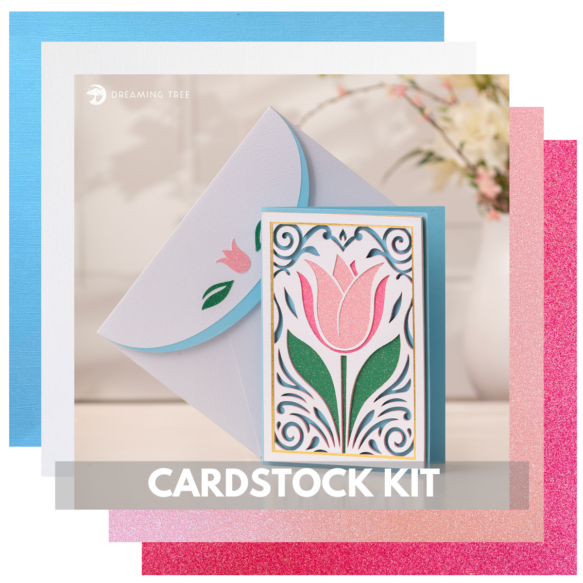 DREAMING TREE TULIP FLOURISH CARD KIT - 8 Sheets - 12x12 Cardstock Sho ...