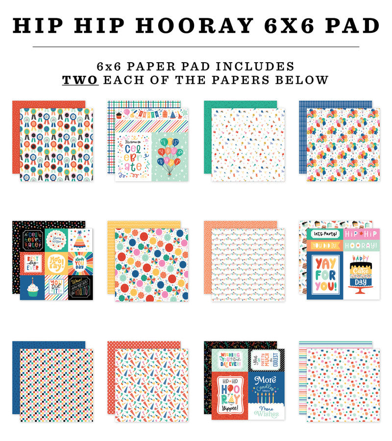 HIP HIP HOORAY 6x6 Paper Pad - Echo Park – The 12x12 Cardstock Shop