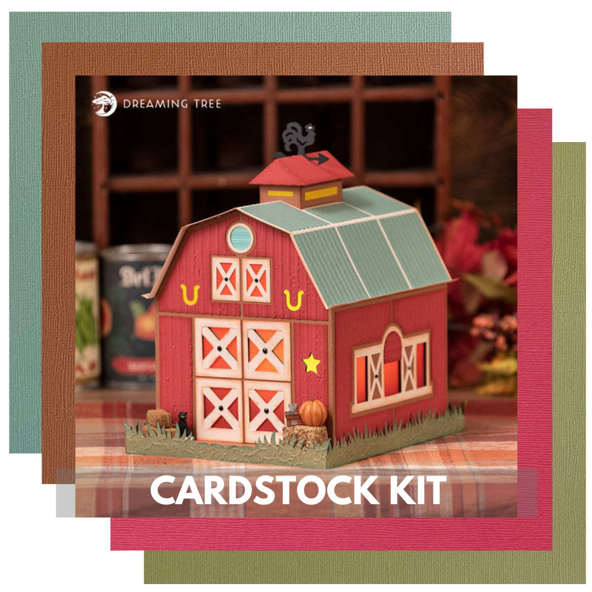 DREAMING TREE RED BARN CARDSTOCK KIT - 22 Sheets - 12x12 Cardstock Sho ...