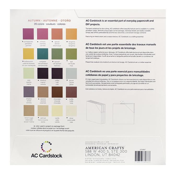 AUTUMN – 20 Assorted Cardstock Colors AC Scrapbook Paper - 60 Sheets ...