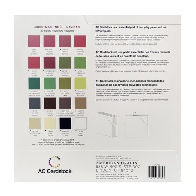 CHRISTMAS CARDSTOCK – 20 Assorted Cardstock Colors AC Scrapbook Paper ...